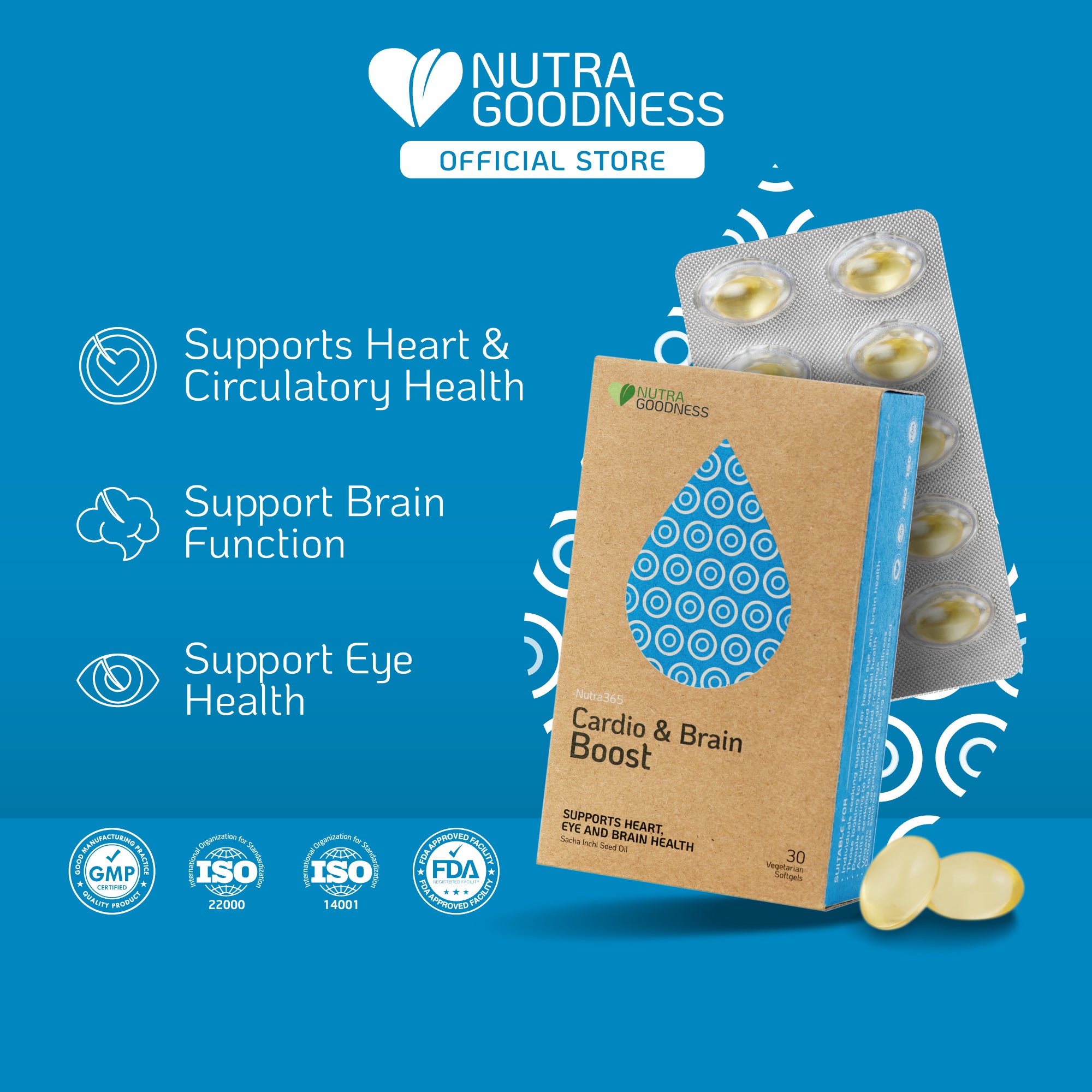 Nutra365 Cardio & Brain Boost 30s - Sacha Inchi Oil & Omega 3,6,9 for ...
